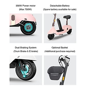 OKAI EA10 Electric Scooter with Seat, Up to 25 Miles Range & 15.5MPH, Moped Scooter Bike for Adults with 10 Inch Vacuum Tires(Pink)