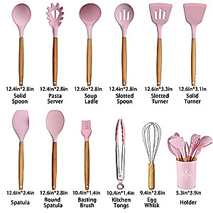 Keidason Silicone Cooking Utensils Set, 12-piece Kitchen Utensil Set Non-stick Cookware Is Heat-resistant, BPA-free, Cooking Tools, Stirring Kitchen Tool Set (Pink)
