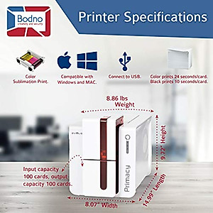 Bodno Evolis Primacy Single Sided ID Card Printer & Complete Supplies Package Bronze Edition ID Software