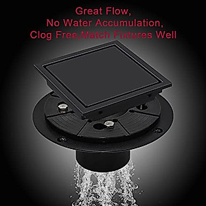 Fibetter 6 Inch Tile Insert Square Shower Drain with Flange Base, 2 in 1 SUS 304 Stainless Steel Shower Drain - Matte Black