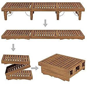 EstaHome Folding Sun Lounger | Foldable Chaise Lounge | Adjustable Outside Patio Sunlounger | Outdoor Wooden Garden Lounge Chair | Weather Resistant Brown Solid Acacia Wood 78.7" x 24" x 11.8"-33.9"