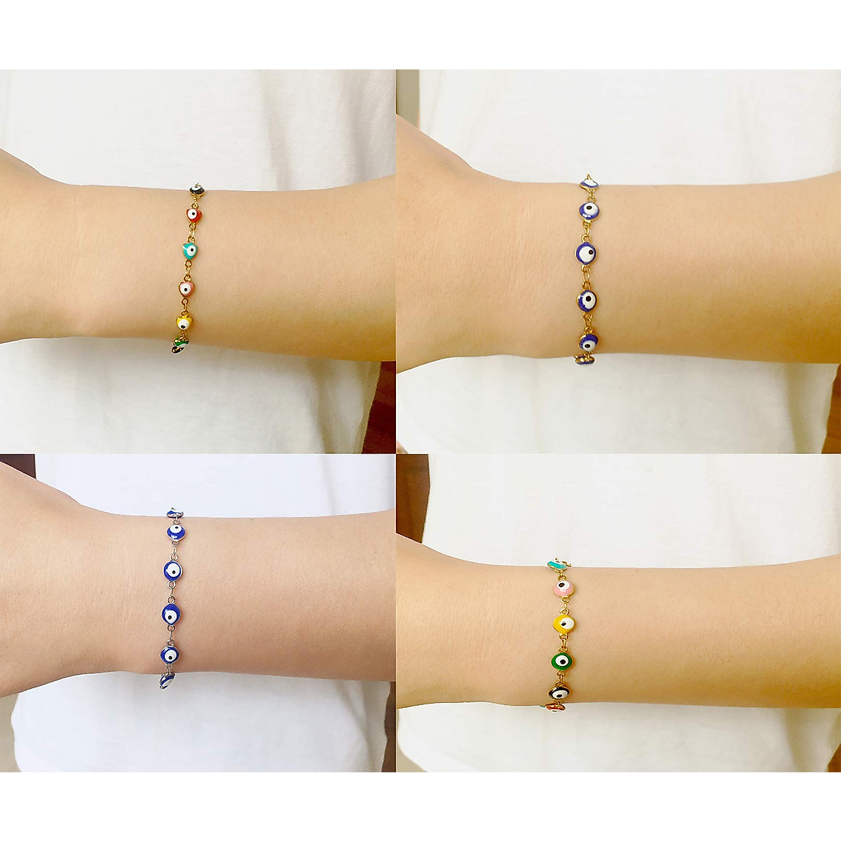 DIJUGS 3 Pcs Evil Eye Bracelet for Women Men18K Gold Plated Stainless Steel Handmade Adjustable Amulet Evil Eyes Jewelry for Family Best Friends Gifts (3 pcs, gold,steel,Colorfule)