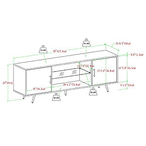 Walker Edison Saxon Mid Century Modern 2 Door Glass Shelf TV Stand for TVs up to 80 Inches, 70 Inch, Dark Walnut