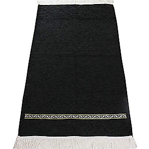 Modefa Turkish Islamic Prayer Rug - Chenille Praying Mat Sajada for Men and Women - Traditional Muslim Praying Carpet Janamaz - Ramadan or Eid Gift - Luxury Woven Meccan (Black Simple)