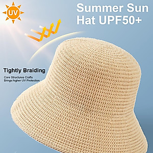 MEINICY Sun Hat Wide Brim Beach Hat Bamboo Fiber Wweave Floppy Hat Summer UV Protection Foldable Hat Beige