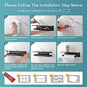 Paper Towel Holder Wall Mount for Kitchen, Self-Adhesive Paper Towel Holder with Shelf for Bathroom, Anti-Rust Aluminum, No Drill or Wall-Mounted with Screws (Silver)