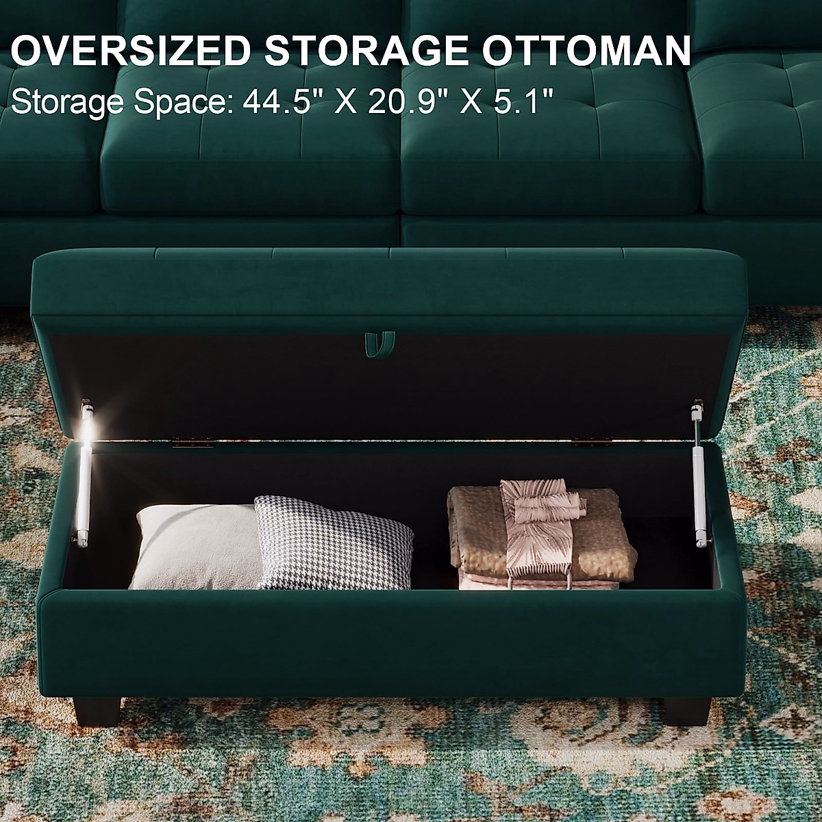 Belffin Modular Sectional Sofa Set Velvet U Shaped Sofa Set with Reversible Wide Chaise Convertible Corner Sectional Sofa Couch Set with Storage Ottoman Green