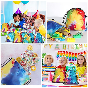 Shappy 24 Pcs Tie Dye Party Favor Bags 11.8 Inch Tie Dye Drawstring Backpack Tie Dye Goodie Gift Bags Birthday Party Supplies