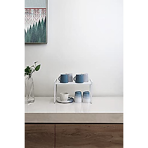 Nxconsu 2Pack Stackable Cabinet Shelf Organizer Storage Rack Shelf Riser for Kitchen Pantry Cupboard Bathroom Under Sink Counter Countertop Desk Space Saver Freestanding Heavy Duty Nonslip White Tall