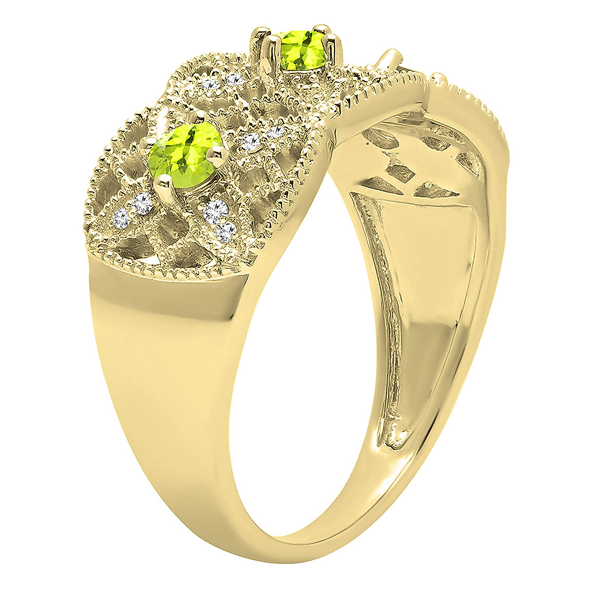 Dazzlingrock Collection 18K Round Peridot & White Diamond Ladies Bridal Engagement Ring, Yellow Gold, Size 6.5