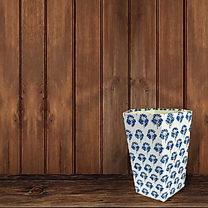 Waste Basket | Decorative Small Waste Basket | Cute Bedroom Trash Can | Blue Trash Can (Small Flowers)