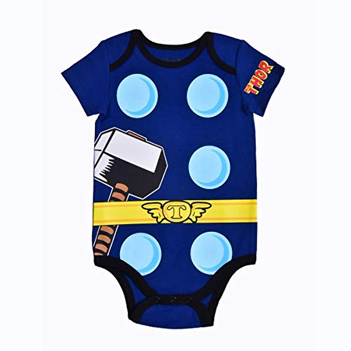 Marvel Thor Boys’ Short Sleeve Bodysuit Costume with Cape and Cap Set for Newborn and Infant – Navy/Red/Grey