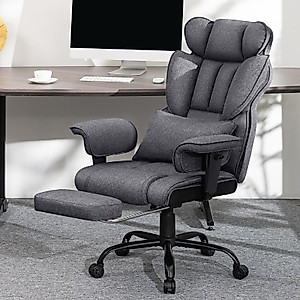 Executive Office Chair Big and Tall with Massage Lumbar Support 450lbs Reclining Office Chair with Footrest Heavy Duty Desk Chair High Back Ergonomic Fabric Chair for Heavy People Dark Gray