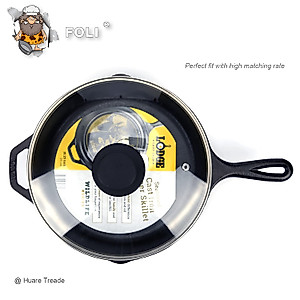 10.25 Inch Tempered Glass Lid Compatible with 10-10.25 Inch Lodge Cast Iron Skillets & 5 Quart Dutch Ovens - 10.25 Inch Universal Replacement Cover with Steam Vent - Versatile Round Glass Lid