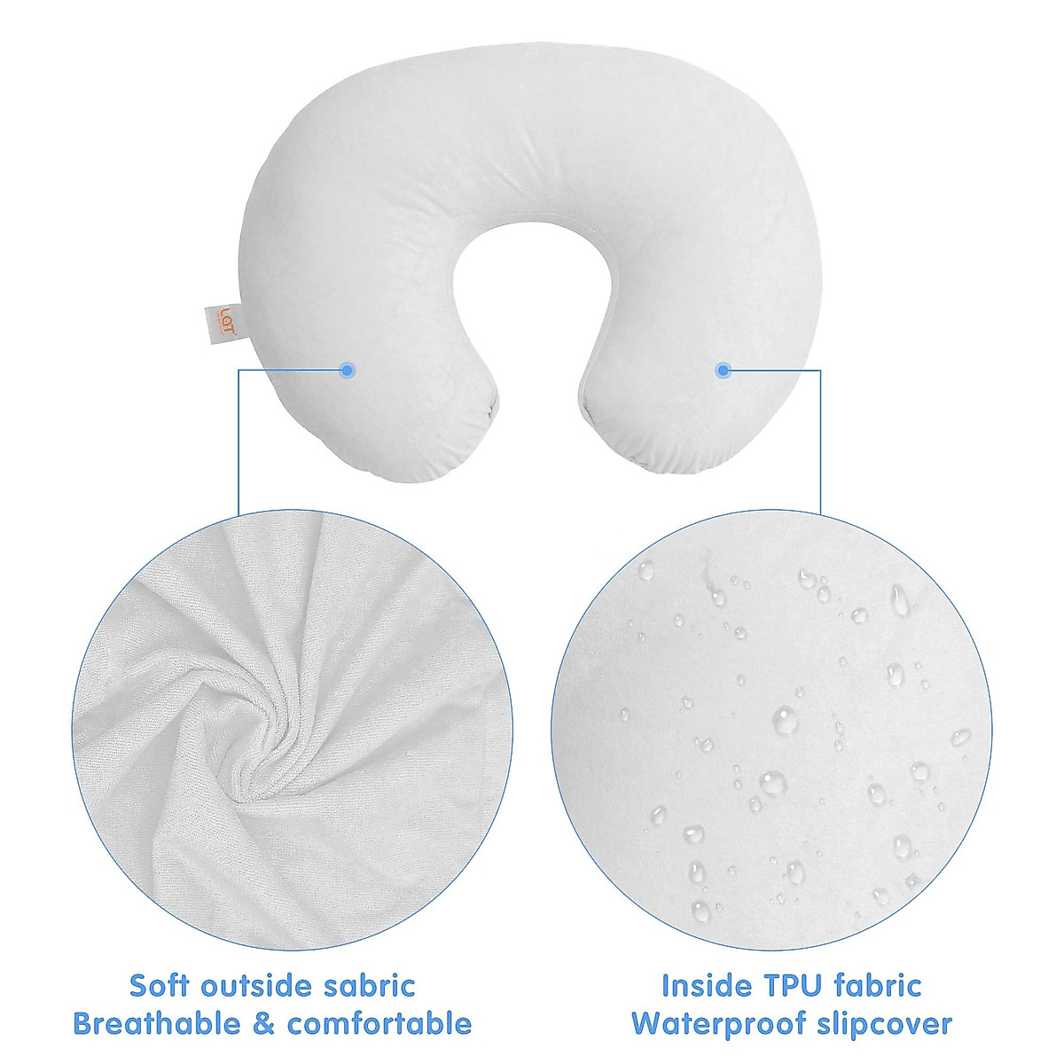 LAT Waterproof Nursing Pillow for Breastfeeding,Waterproof Removable Cover,Ergonomic Breast Feeding Pillows Baby for Baby Boys and Girls,Machine Washable(White)