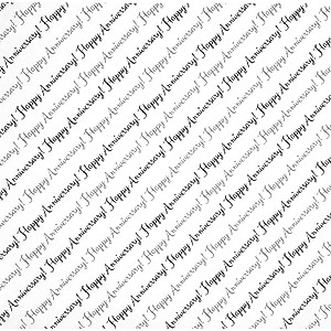 Happy Anniversary Black and Gray Wrapping Paper on White - 24"x10'