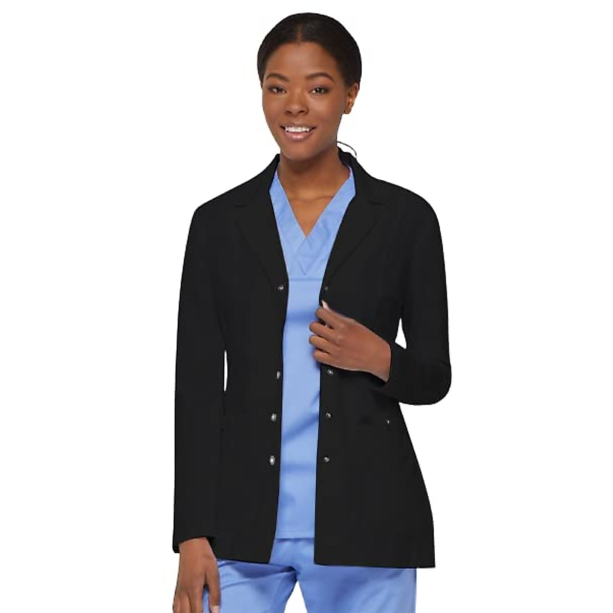 Dickies Xtreme Stretch 28" Stretch Womens Snap Front Lab Coat 82400, M, Black