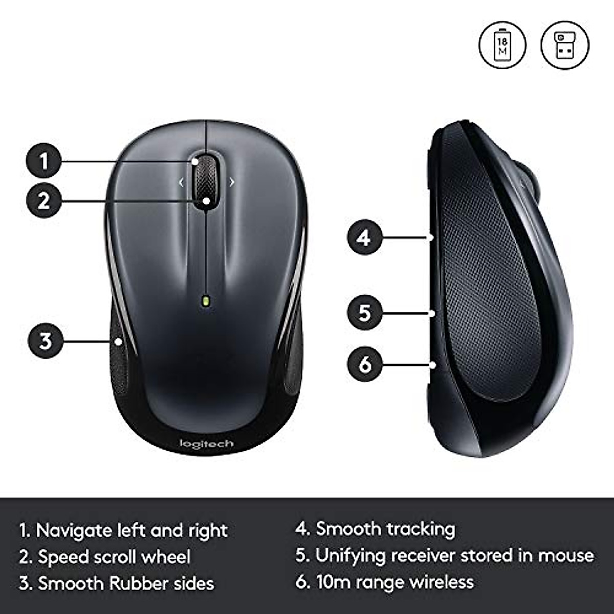 Logitech M325 Wireless Mouse Dark Silver