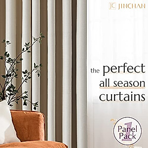JINCHAN Linen Textured Curtains for Living Room Darkening Bedroom Curtains Thermal Curtains Linen Look Thermal Insulated Curtains Grommet Top Window Drape, W52 x L96, Greyish Beige Curtain 1 Panel