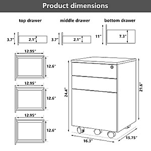 TOPSKY 3 Drawers Wood Mobile File Cabinet Fully Assembled Except Castors (Oak, 16.3x15.7x24.4)
