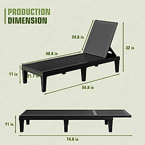 Greesum Outdoor Chaise Lounge Chairs Set of 2 with 5-Position Adjustable Backrest, Waterproof PE Sun Loungers for Garden Pool Beach Patio Deck Sunbathing, Black