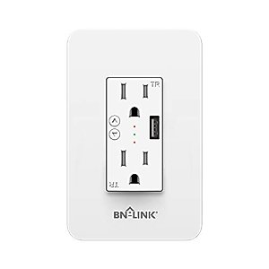 BN-LINK Electrical Outlet in-Wall Smart Wi-Fi Outlet with High Speed 2.1A USB Port - Compatible with Amazon Alexa and Google Assistant - Wireless and Voice Control