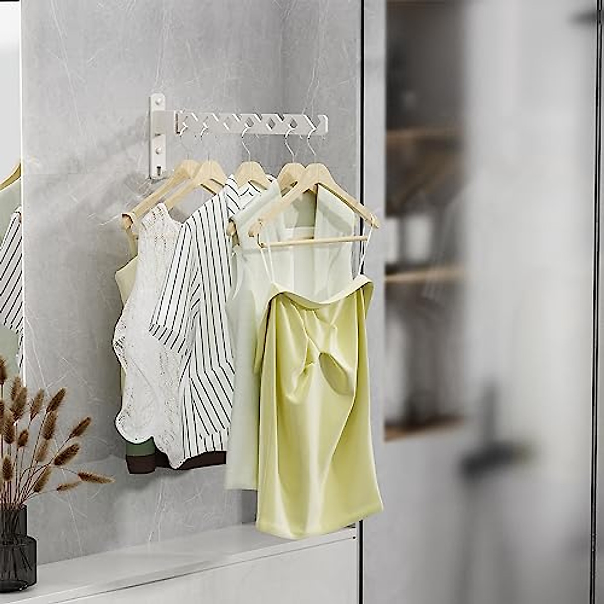 dancrul White Clothes Hanger Rack Wall Mounted Drying Rack Coat Hook Laundry Room Accessories Closet Organizer