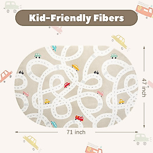 STARUIA Large Kids Rug for Playroom, 4'x6' Washable Road Rug for Nursery, Non-Slip Car Rug for Boys Room, Tan Traffic Classroom Rug Soft Baby Play Mat for Dorm Toy Room Tent