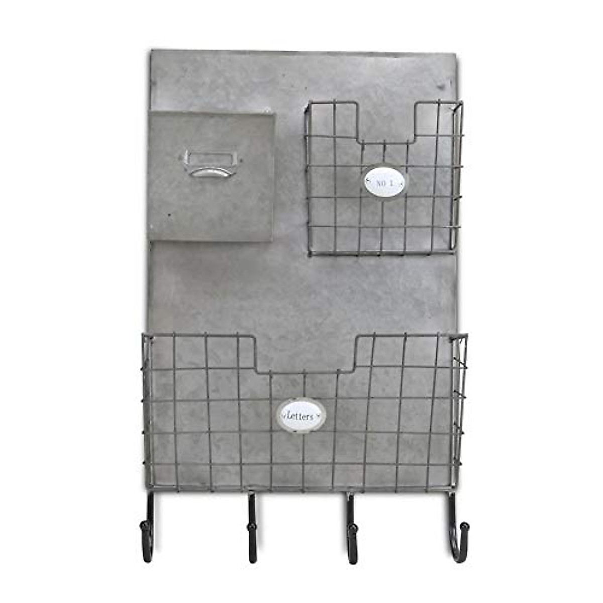 Contemporary Home Living 32.5" Silver Wall Organizer with Storage Slots and Bottom Hooks