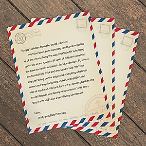 Vintage Air Mail Letterhead / 50 Sheets 8.5" x 11" Rustic Paper/Travel Themed Stationery/Red And Blue Striped Design