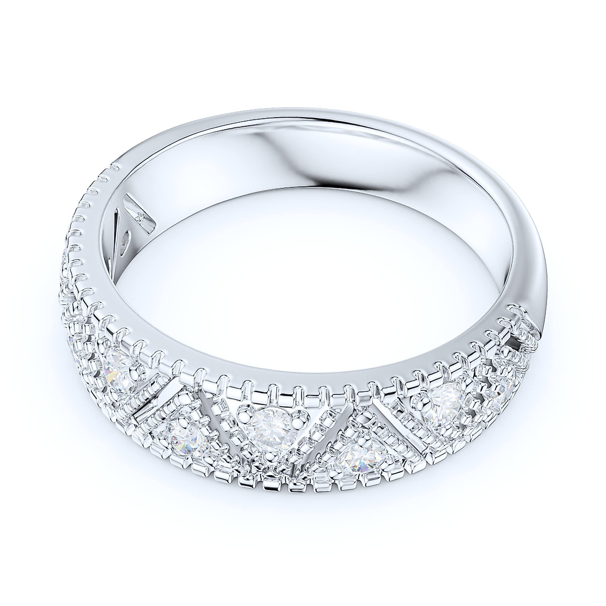 PRSTANI 5.5mm Wide Sterling Silver Vintage Milgrain Simulated Round Brilliant Cut Diamonds Unisex Wedding Ring (5.5)