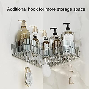 KQJS Corner Shower Caddy shelf,2-Pack Adhesive Shower Organizer Plastic Shower Shelf with 3 Hooks,No Drilling Shower Organizer,Wall Mounted with Large Capacity Shower Shelves (Transparent)