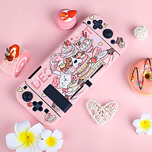 Cute Case for Nintendo Switch, FANPL Soft TPU Protective Cover Compatible with Switch Console and Joy Con Controller, Pink Dockable Shell, Kawaii Switch Skin Accessories - Dessert Cat & Dog Pattern