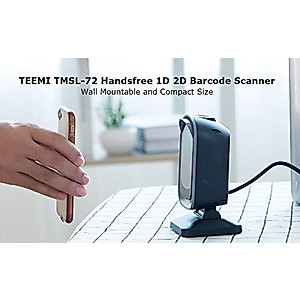 TEEMI Handsfree 2D QR Desktop Barcode Scanner, 1D Handheld Automatic Omnidirectional USB Reader CMOS Image Sensor, Wall Mountable Large Scanning Window Capture Screen Codes, TMSL-72