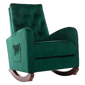 Lonfencr Modern Rocking Chair Nursery and Indoor, Rocking Chairs with High Back, Comfortable Rocker Chair Fabric Upholstered Seat, Rocker Chairs for Baby Room, Bedroom, Living Room,Green