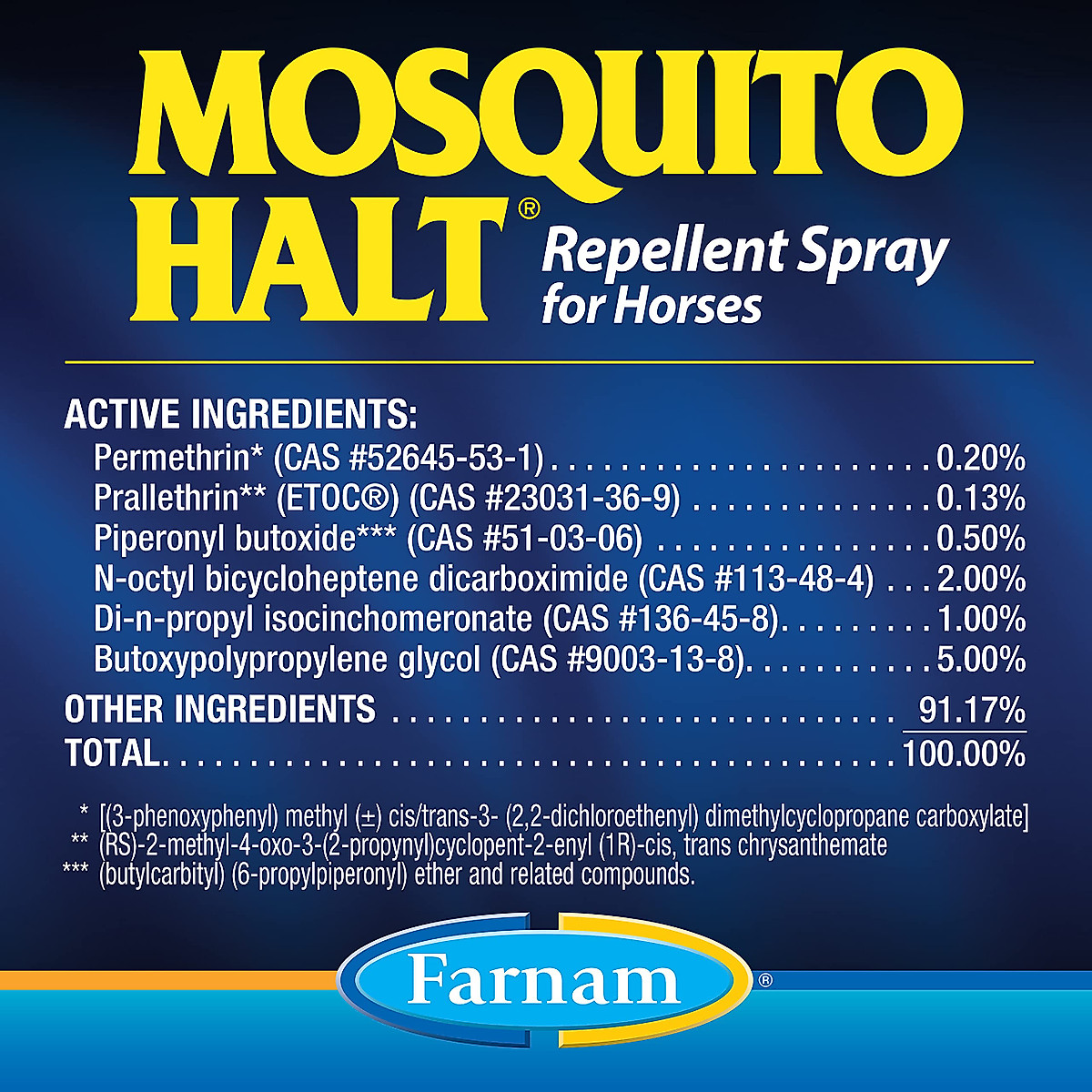 Farnam Mosquito Halt Repellent Spray for Horses, Ready-to-Use Fly and Bug Spray, 32 Fluid Ounces, One Quart Bottle with Trigger Sprayer