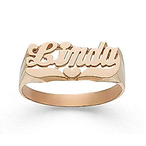 Silver N Style Lee103Z Personalized Gold (7.5mm) Size Delicate Script Letter Heart Tail Name Ring (yellow gold 14k, 9)