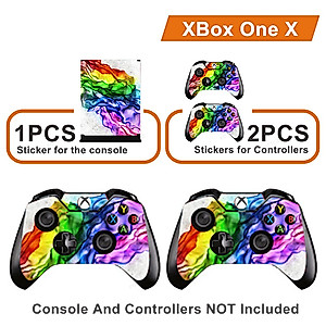 FOTTCZ Whole Body Vinyl Sticker Decal Cover for Xbox One X Console and 2PCS Controllers - Rainbow Band