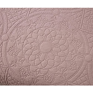 Chezmoi Collection Octavia 3-Piece Floral Medallion Embroidered Bedspread Coverlet Set - All Season Bed Cover Pre-Washed Cotton Quilt Set, Queen Size, Woodrose