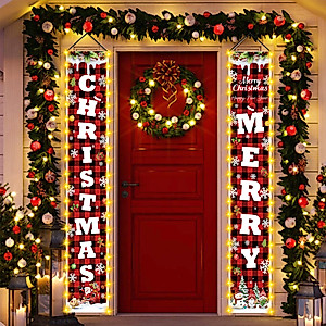 Christmas Porch Signs Banner for Outdoor Christmas Decorations with Lights, Merry Christmas Sign Hanging Door Banners(71"x 12") for Home Wall Front Indoor Yard Merry Christmas Banner