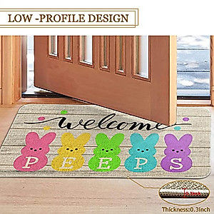 Roszwtit Easter Door Mat 30 X 17 Inch Easter Bunny Welcome Peeps Doormat Indoor Outdoor Entrance Floor Mat Non Slip Easter Decor Rubber Mats