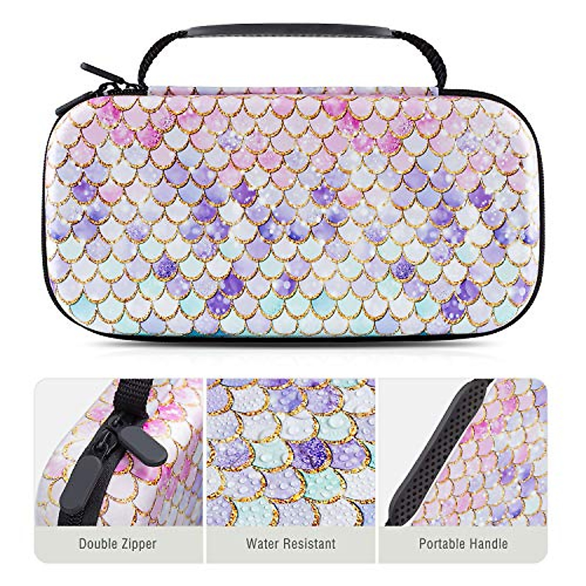 Lokigo Nintendo Switch Case / Nintendo Switch Case OLED Model, Protective Travel Switch Carry Case for Girls Women with 16 Games Cartridges for Console Joy-Con & Accessories, Mermaid