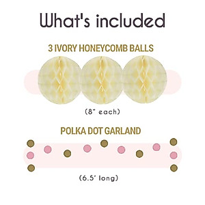 EpiqueOne 22-Piece Tissue Paper Pom Poms and Paper Lantern Party Kit - Add a Splash of Pink, Gold, & Ivory to Your Celebrations! Perfect for Birthdays, Bridal Showers, Baby Showers, Weddings & More