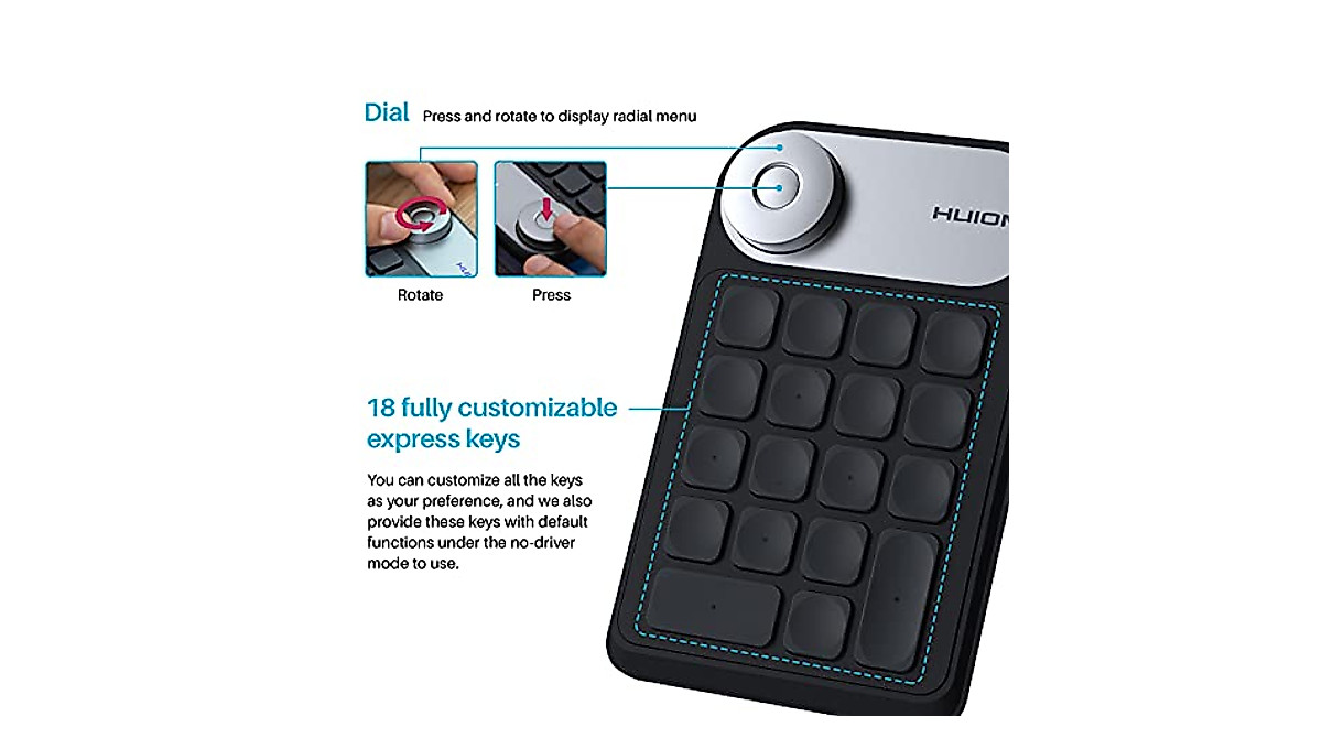HUION Mini KeyDial KD100 Wireless Express Key Remote Control Shortcut ...