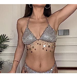 Rhineston Sequins Top Bikini Bra Top Chest Festival Party Top Body Chain Jewerly for Women