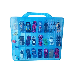 HOME4 Double Sided BPA Free Toy Storage Container - Compatible with Mini Toys Brands, Small Dolls Hot Wheels Tools Crafts - Toy Organizer Carrying Case - 48 Compartments - Cars Not Included (Clear)