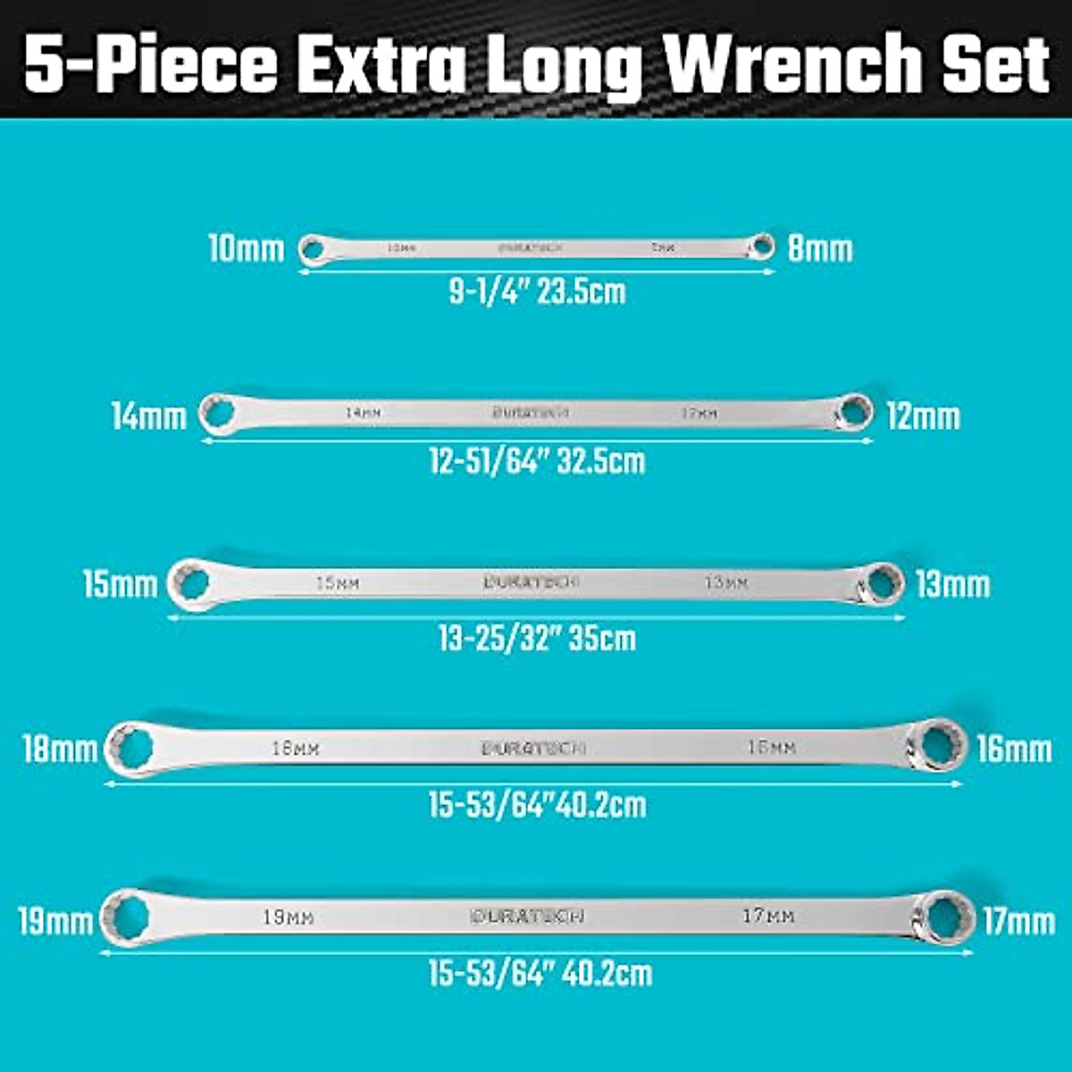 DURATECH 5-Piece Extra Long Flex-Head Ratcheting Wrench Set & 5-Piece Extra Long Box End Wrench Set, CR-V Steel