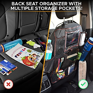EcoNour Backseat Car Organizer (2 Pack), Heavy Duty Waterproof Stain Resistant Kick Mats Back seat Protector For Kids | Multiple Storage Pockets, Travel Accessories, Touchable Tablet Holder