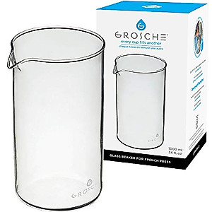 GROSCHE Standard Universal design French Press Replacement Glass Beaker French Press Coffee makers (1000 ml / 34 oz / 8 demitasse cup carafe) Fits Most Brands