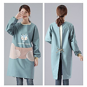 NAN Wind Women Kitchen Apron with Big Pockets,Long Sleeves Waterproof Apron for Cooking Baking Cleaning Work